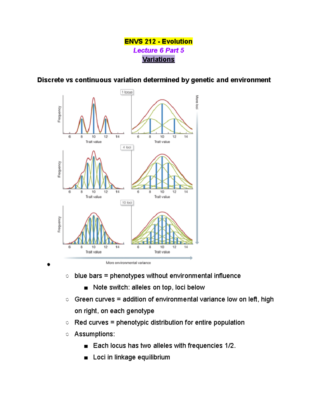 ENVS 212 Lecture 6 Part 5 - Spring 2020 - ENVS 212 - Evolution Lecture 6 Part 5 Variations ...