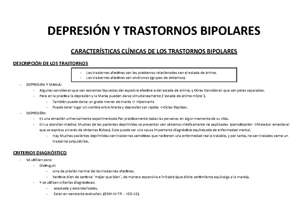 5. Depresión Y Trastornos Bipolares - DEPRESIÓN Y TRASTORNOS BIPOLARES CARACTERÍSTICAS CLÍNICAS ...