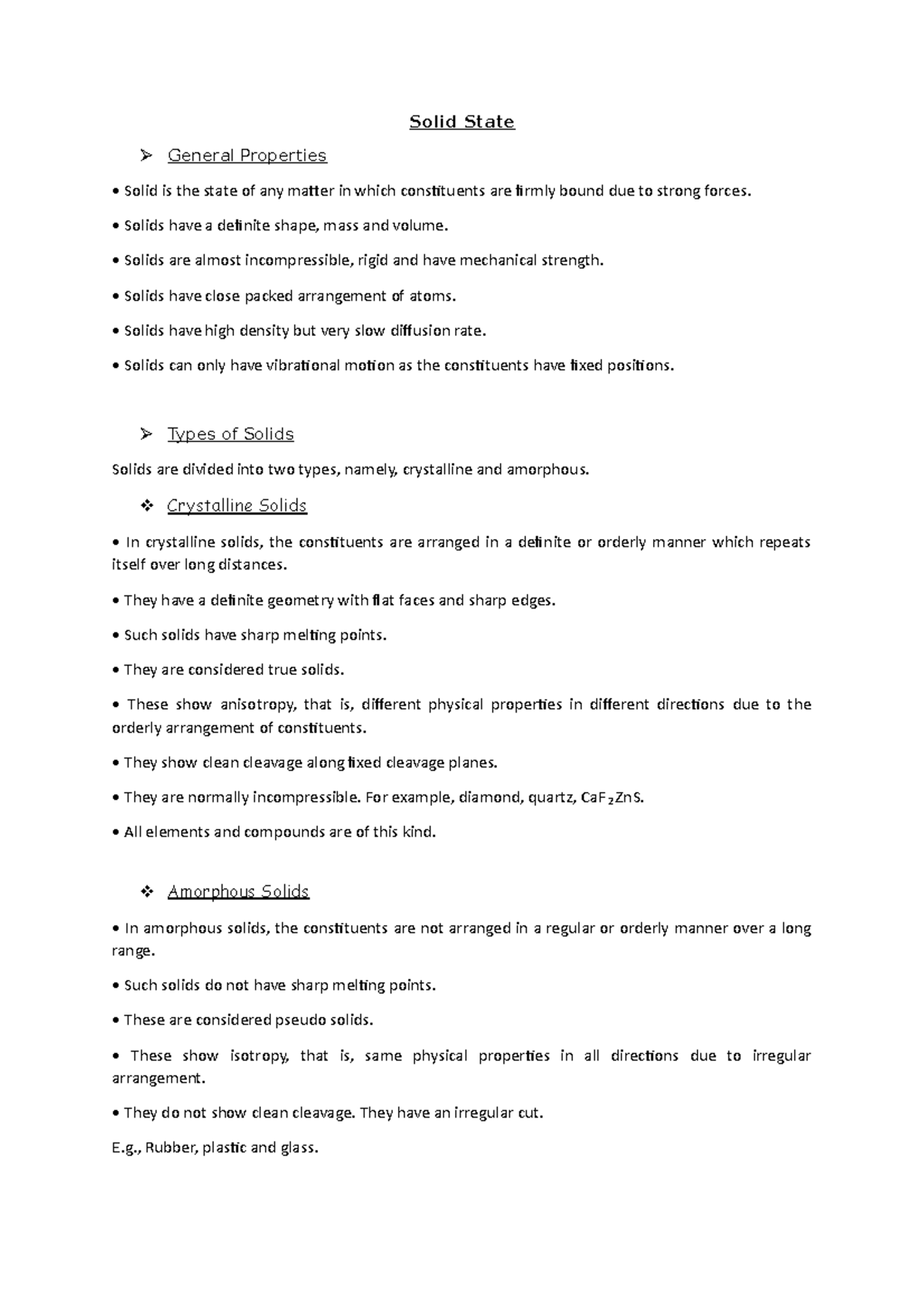 Solid State studocu - Solid State General Properties Solid is the state of any matter in which ...