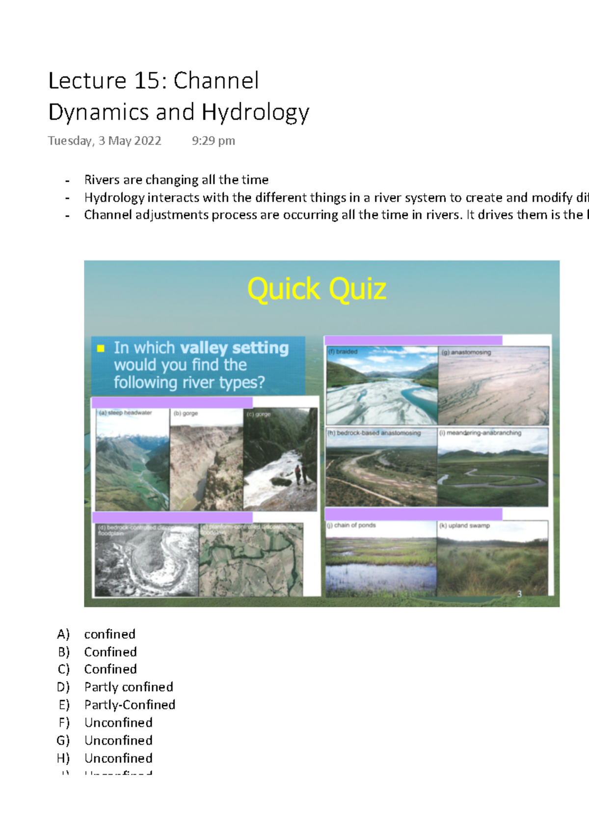 Lecture 15 Channel Dynamics and Hydrology - Lecture 15: Channel ...