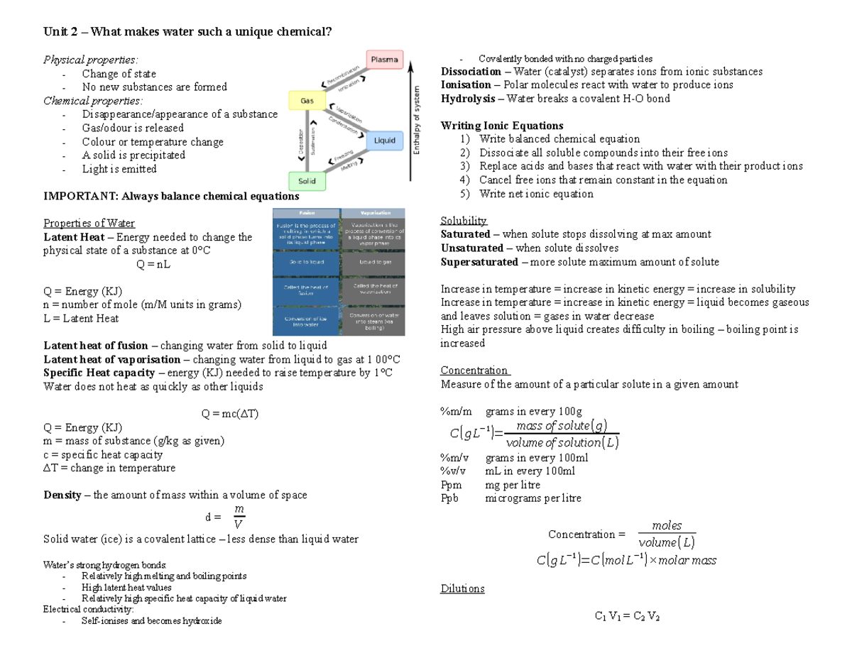 Unit 2 chem revision - chem help - Physical properties: - Change of ...