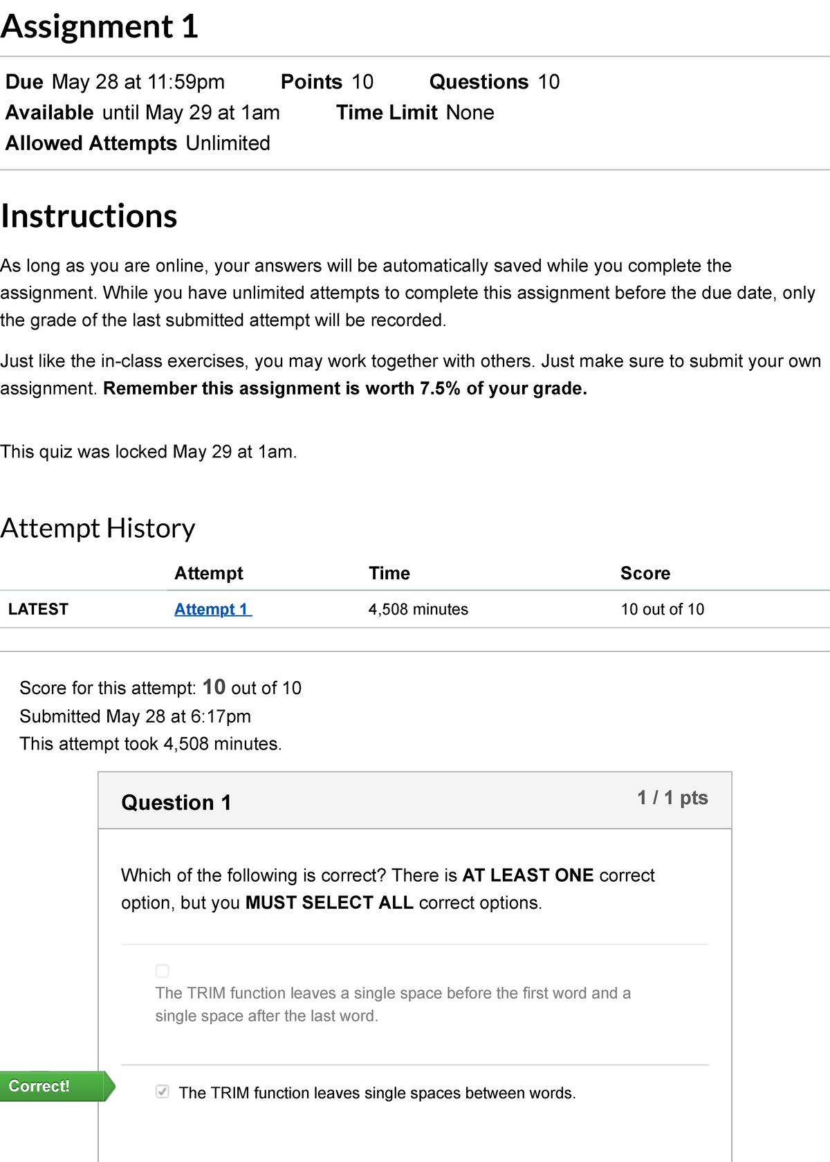 Assignment 1 - Attempt History Attempt Time Score LATEST Attempt 1 ...