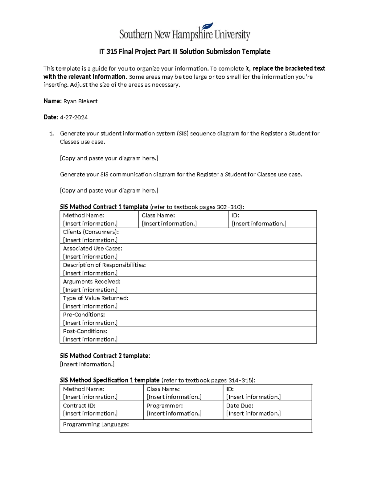 Ryan B Final Project - Coursework for IT 315 SNHU - IT 315 Final ...