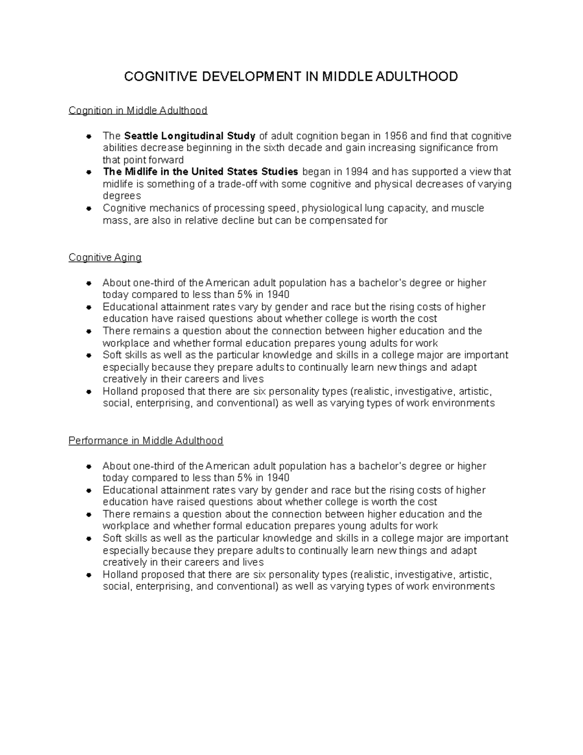 PSY 230 Module 9 Part 2 Notes Cognitive Development in Middle Adulthood ...