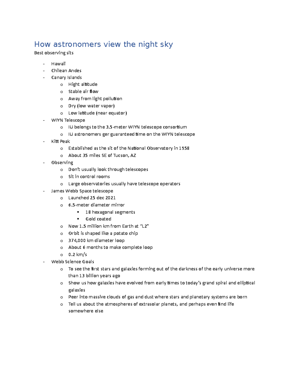 Class discussion 8-31 - lecture notes - How astronomers view the night ...