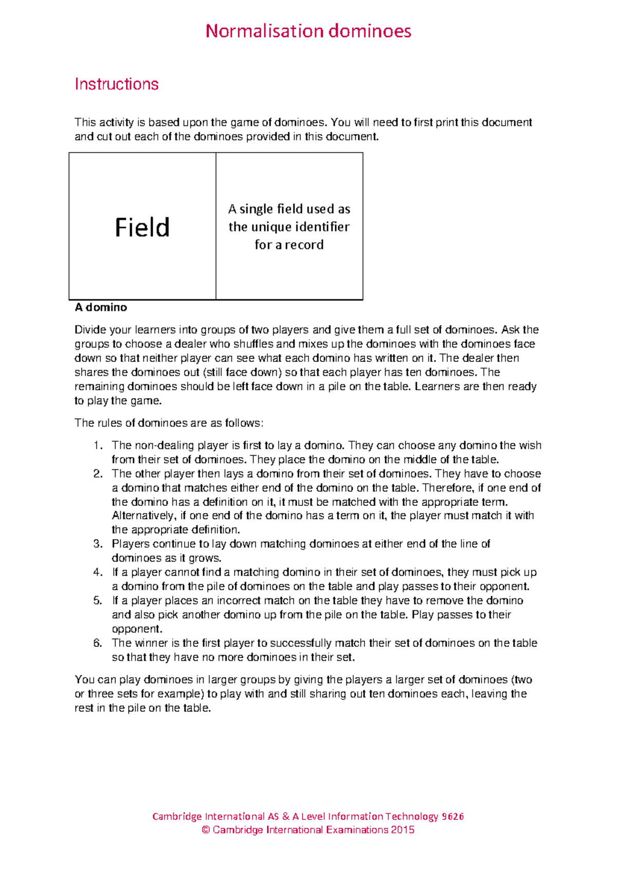 IT TG normalisation dominos - Instructions This activity is based upon ...