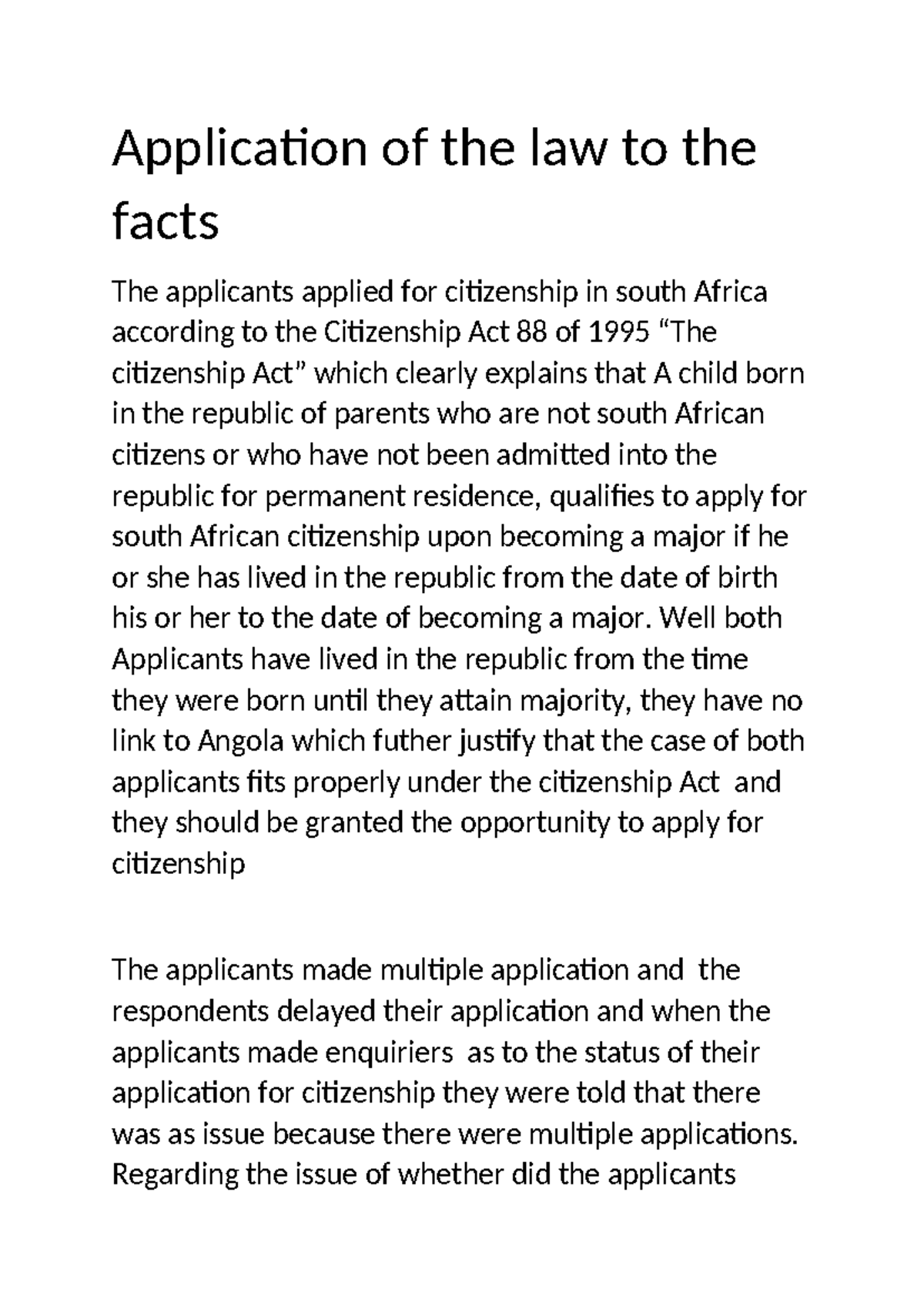 Application of the law to the facts - Application of the law to the ...