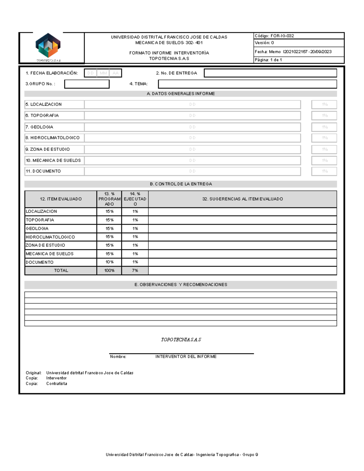 Informe interventoria MEC Suelos - DD MM AA Original: Copia: Copia ...