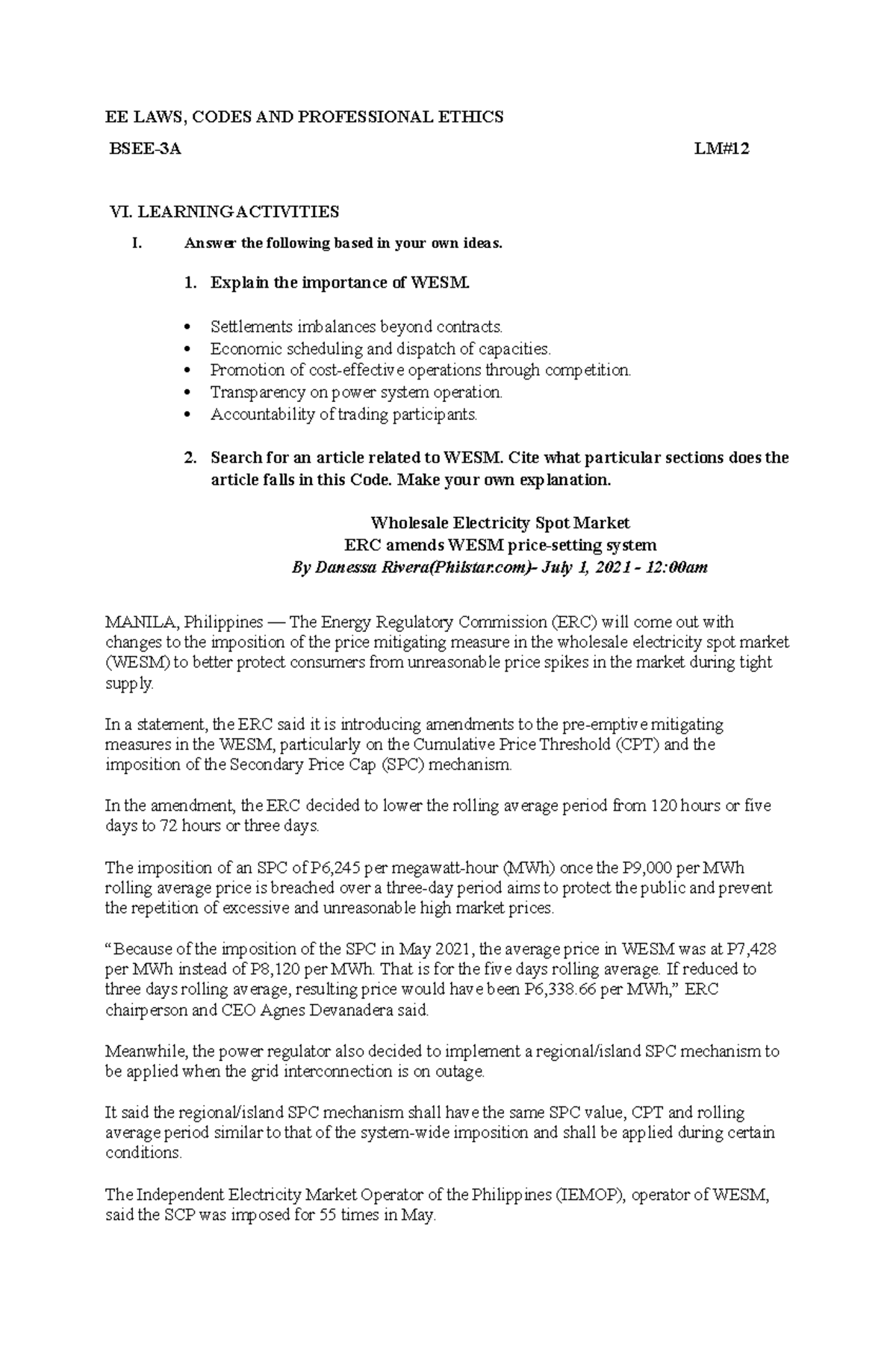 LM12-EE LAWS CODE AND Professional Ethics - EE LAWS, CODES AND ...