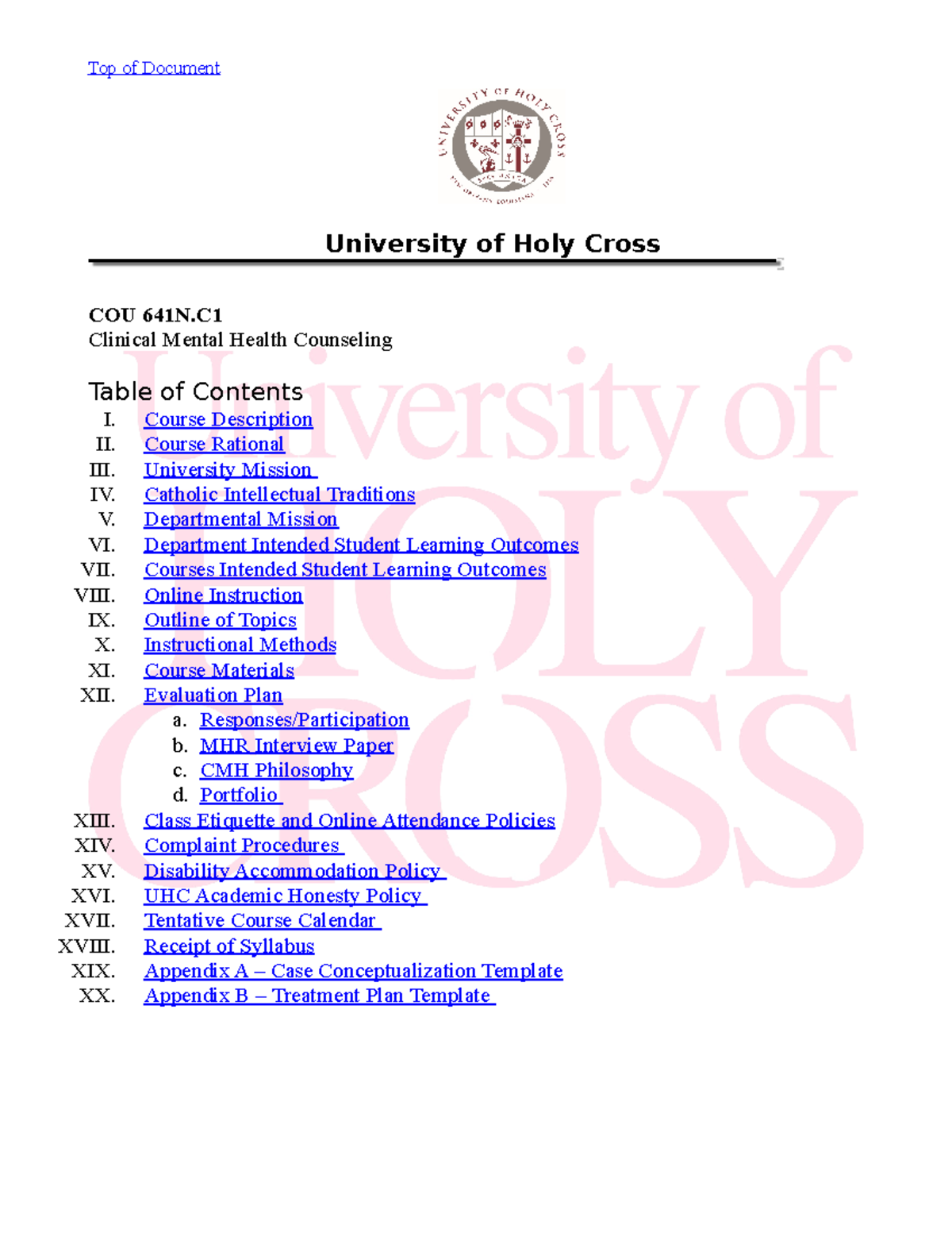 COU641.C1 with updated Cacrep Standards - University of Holy Cross COU ...