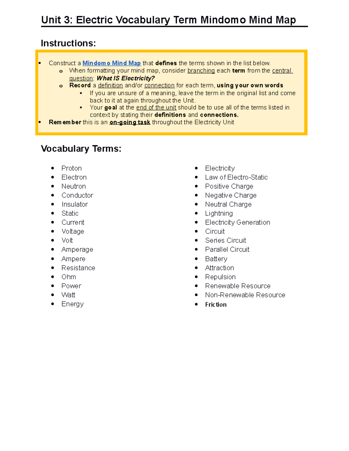 U3A1Electric Vocabulary Term List - Unit 3: Electric Vocabulary Term ...