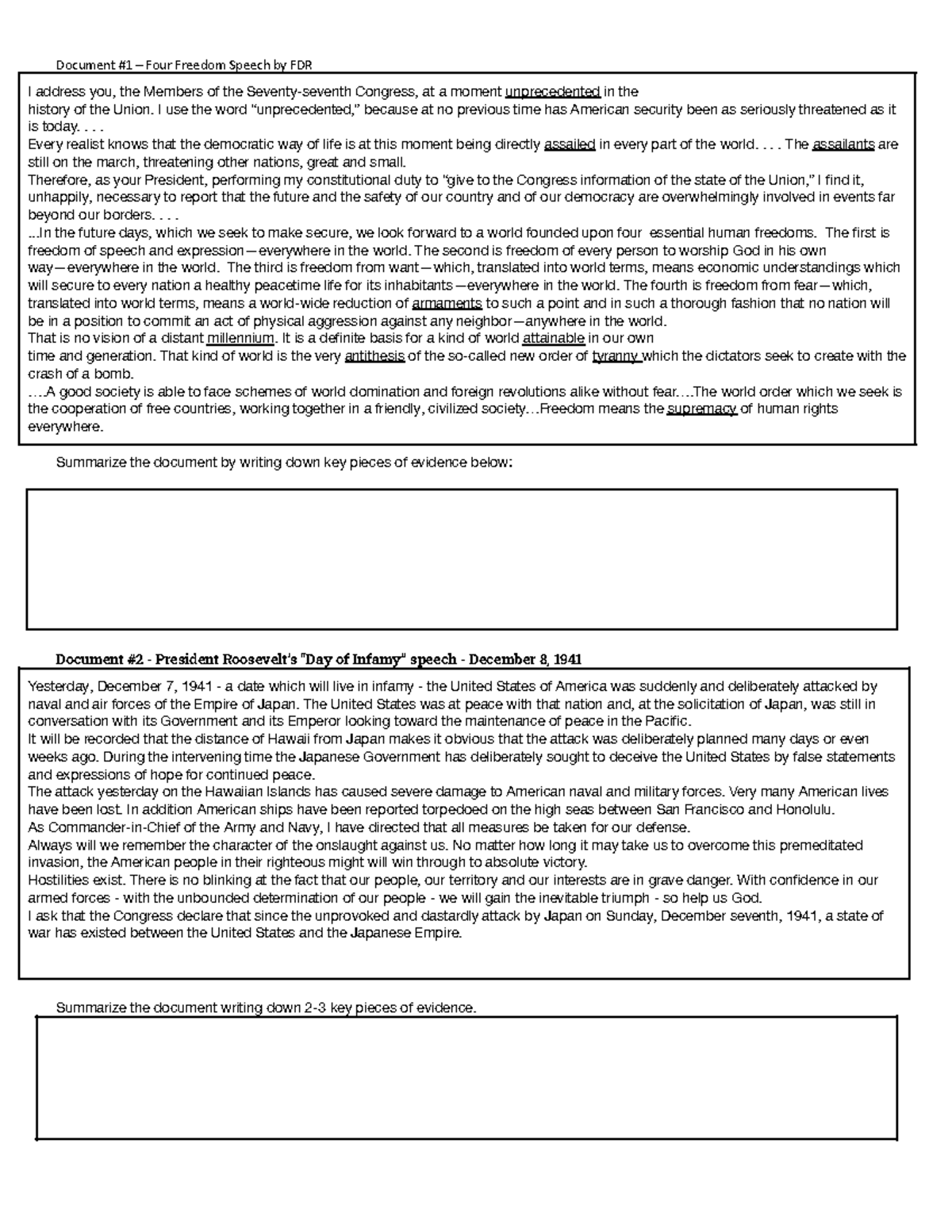 Four Freedom and Pearl Harbor 2021 - Document #1 – Four Freedom Speech ...