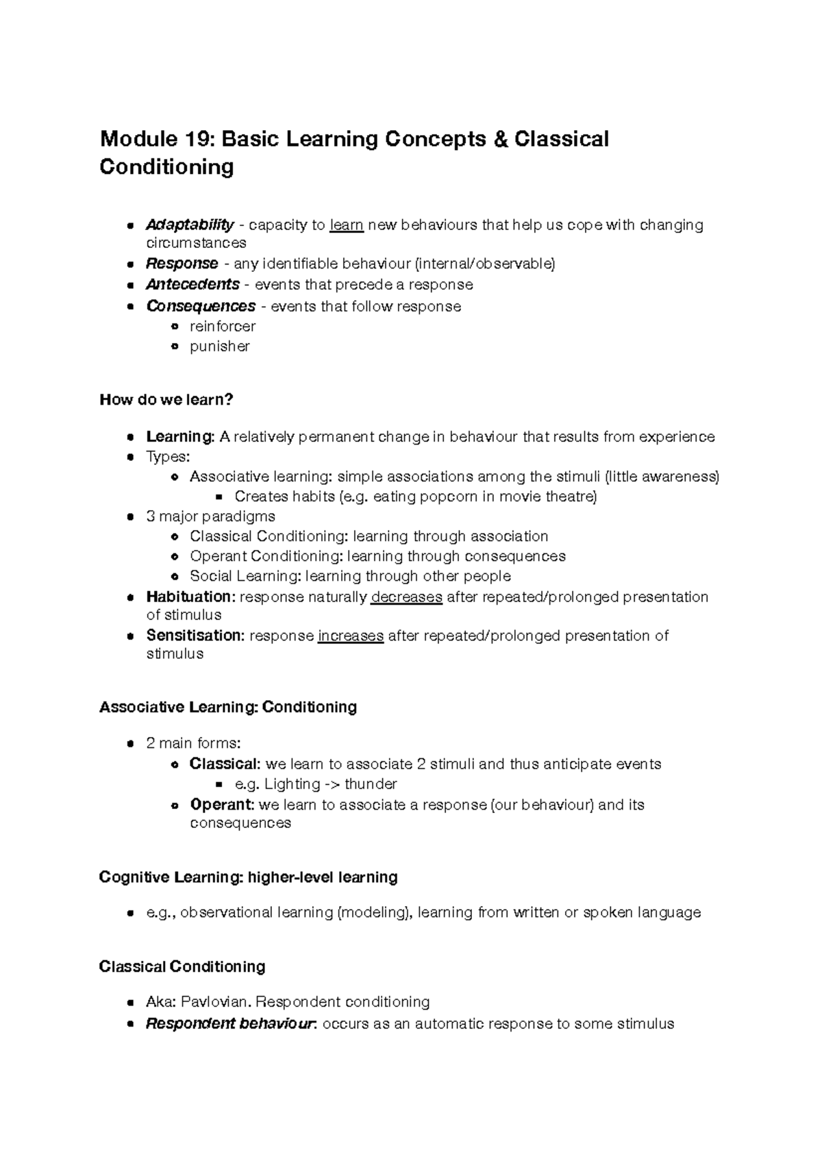 Module 19 - Classical Conditioning - Module 19: Basic Learning Concepts & Classical - Studocu