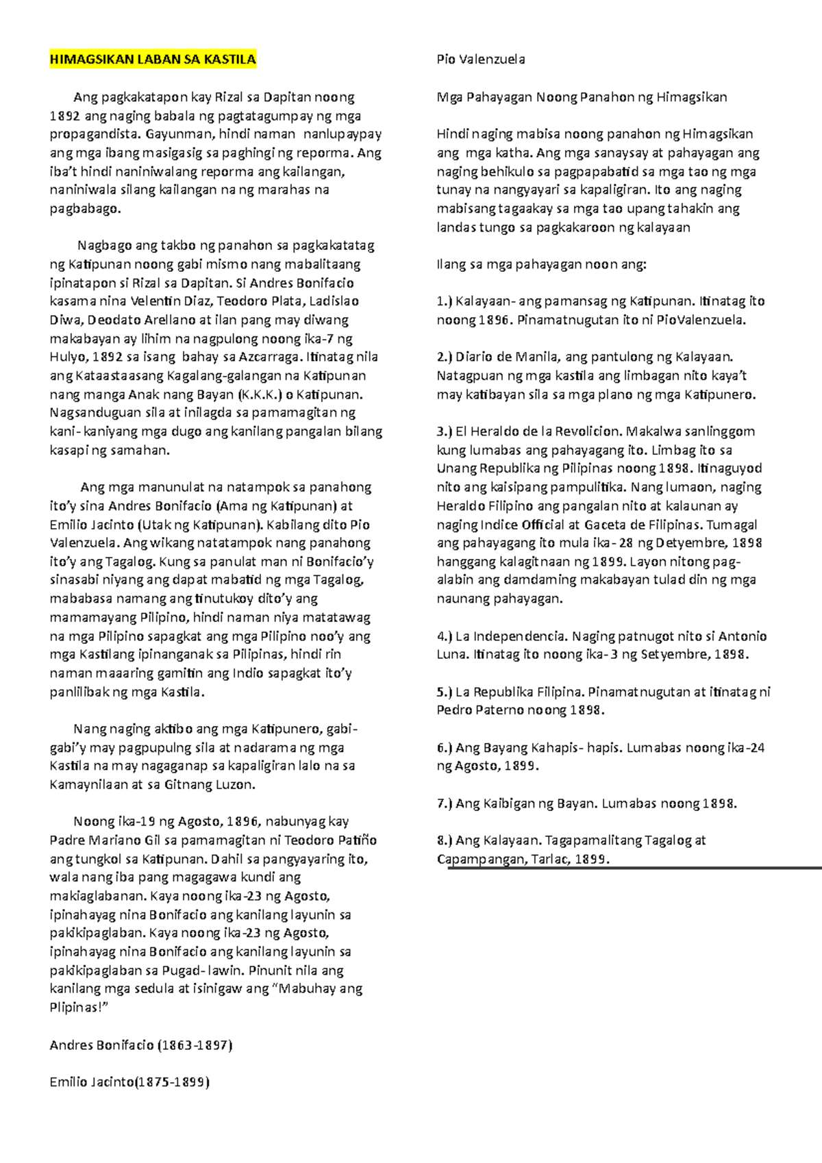 Himagsikan Laban SA Kastila - HIMAGSIKAN LABAN SA KASTILA Ang ...