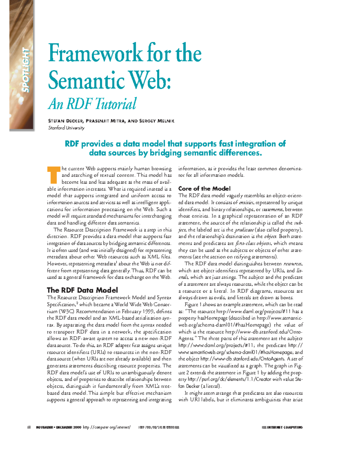 Framework for Semantic Web - 68 NOVEMBER • DECEMBER 2000 h t t p ...