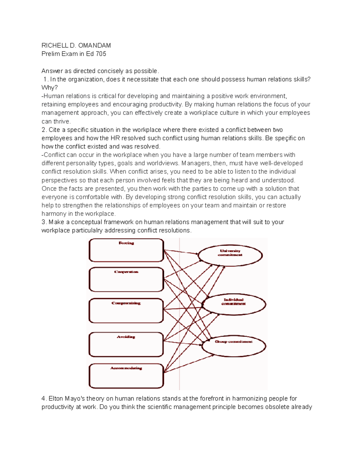 Richell Omandam - ED 705 Prelim - RICHELL D. OMANDAM Prelim Exam in Ed ...