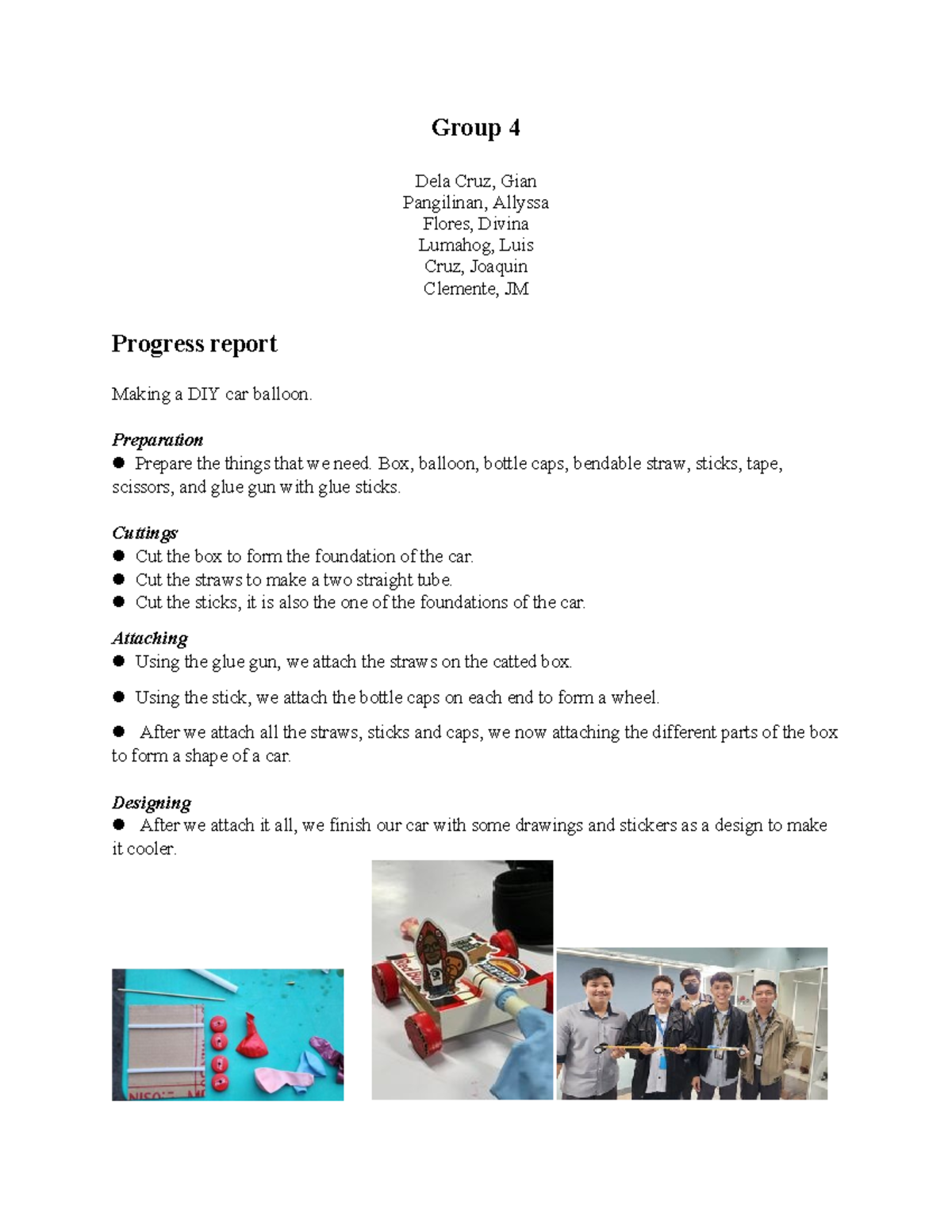 P6 Progress Report Group 4 - Group 4 Dela Cruz, Gian Pangilinan ...