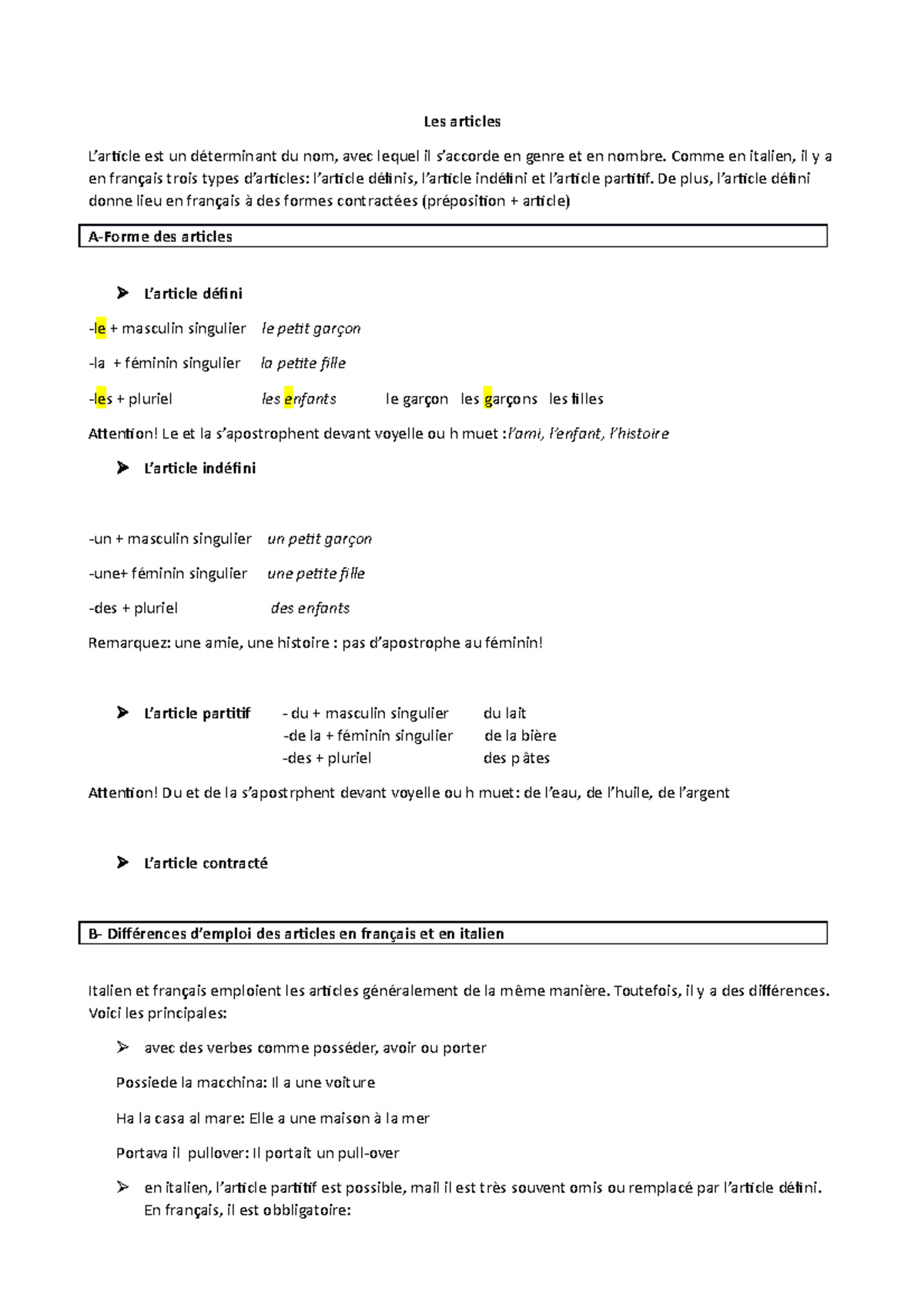 Les articles-1 - Français / Grammaire / Les articles - Les articles L ...