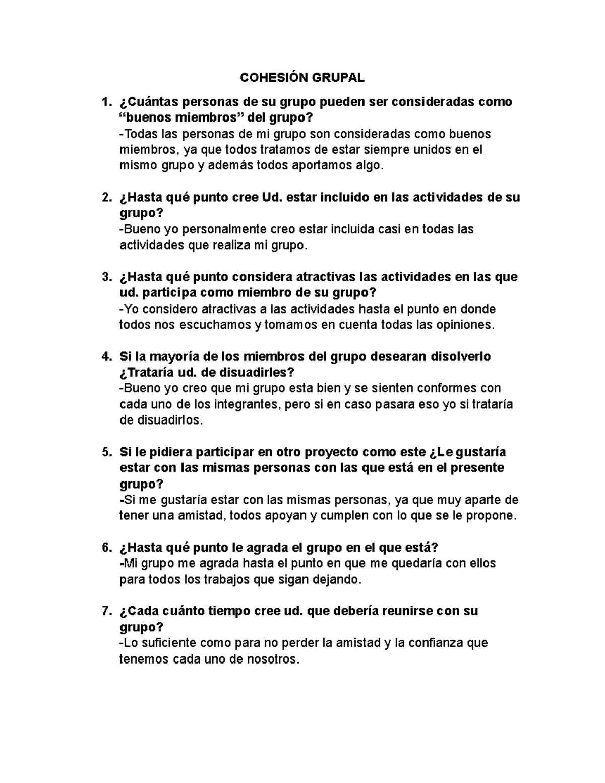 Cohesión Grupal- semana 10 - COHESIÓN GRUPAL ¿Cuántas personas de su ...