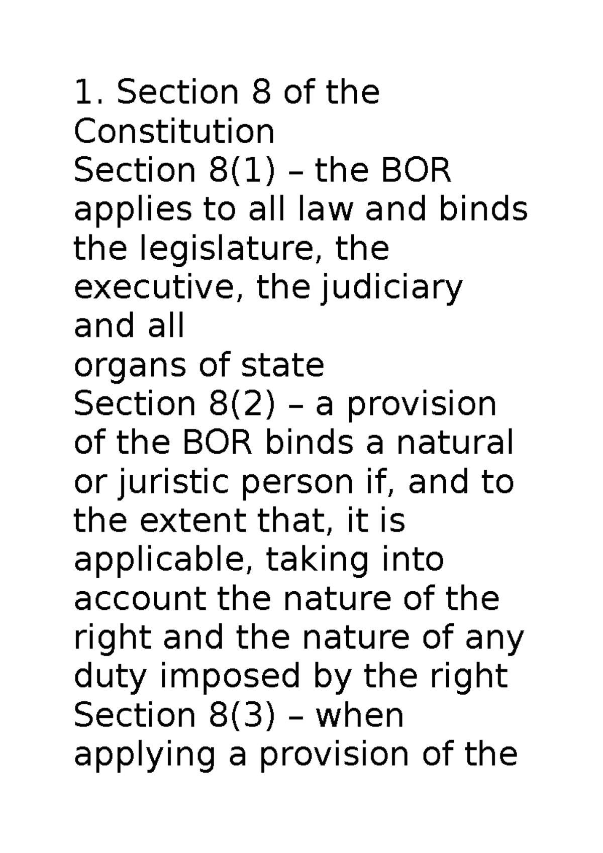 LPUB Public Law unit 4 - 1. Section 8 of the Constitution Section 8(1 ...