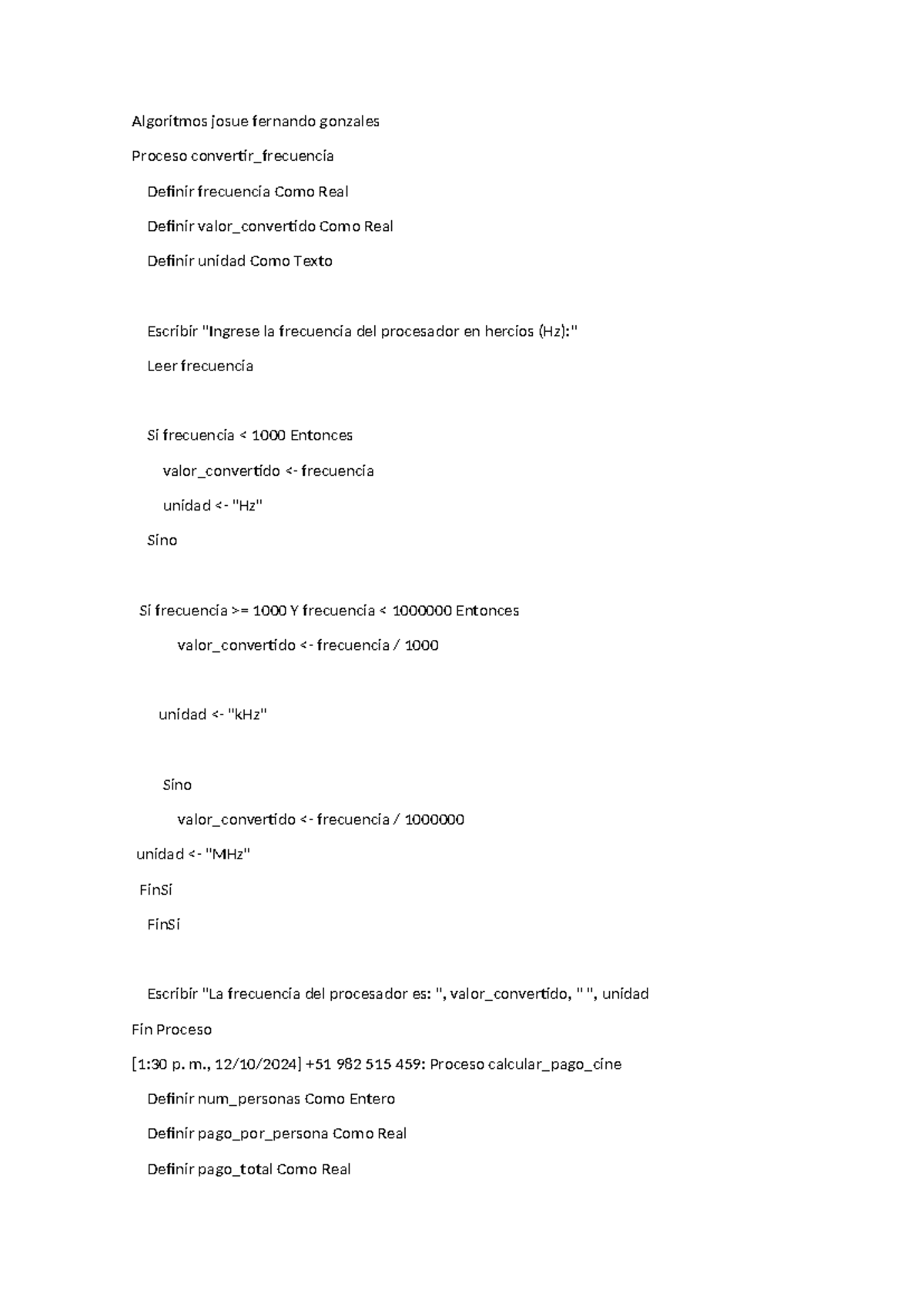 Algoritmos clase - Algoritmos josue fernando gonzales Proceso convertir ...