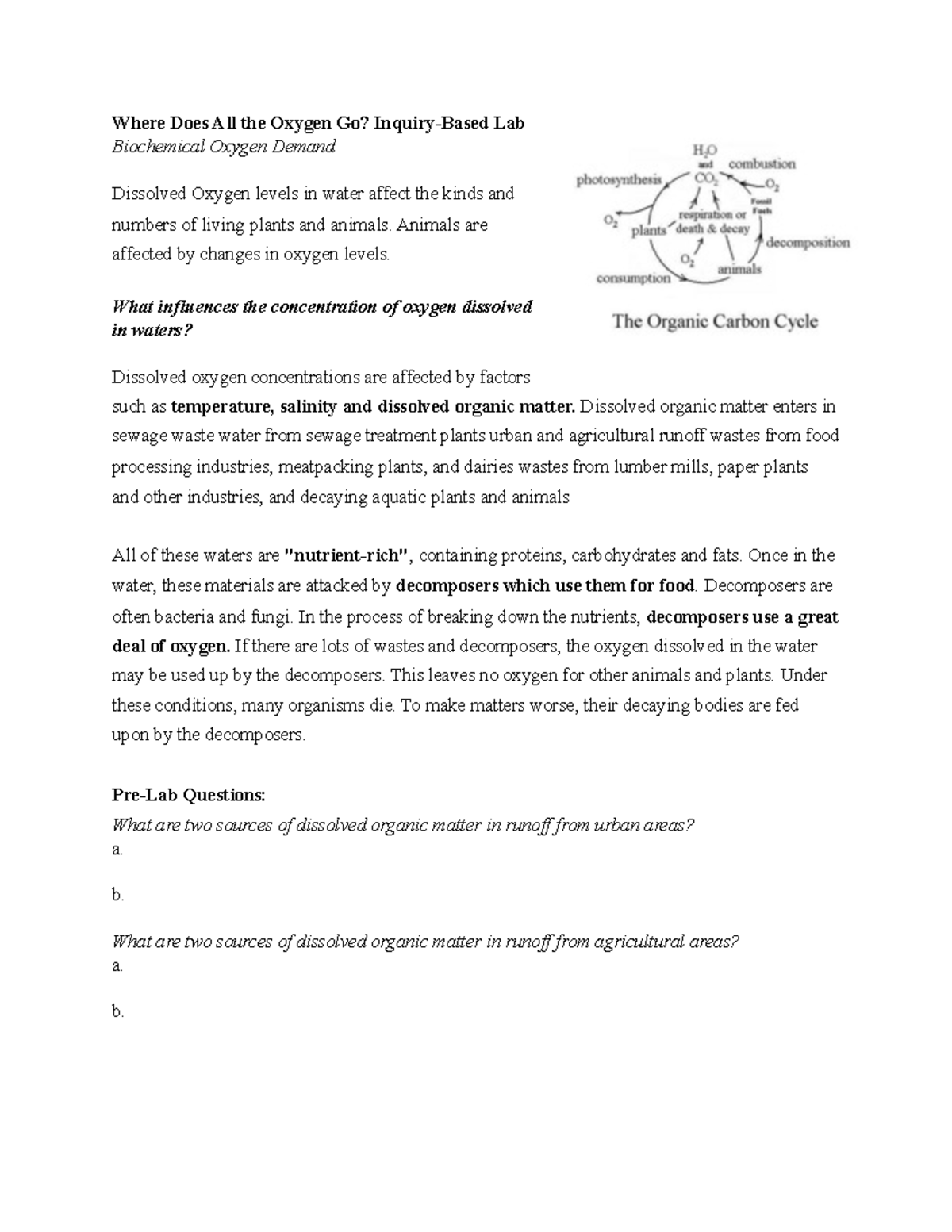Bod inquiry lab - Lab - Where Does All the Oxygen Go? Inquiry-Based Lab ...