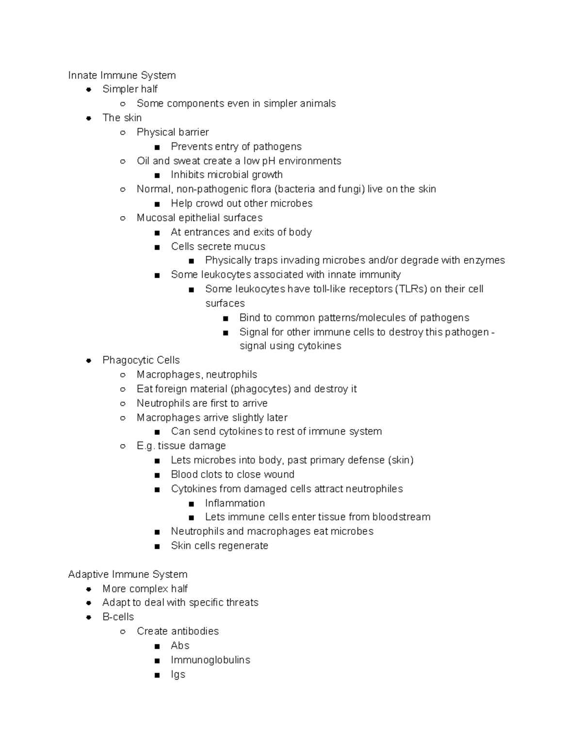 Immune System - Lecture notes 12 - Innate Immune System Simpler half ...