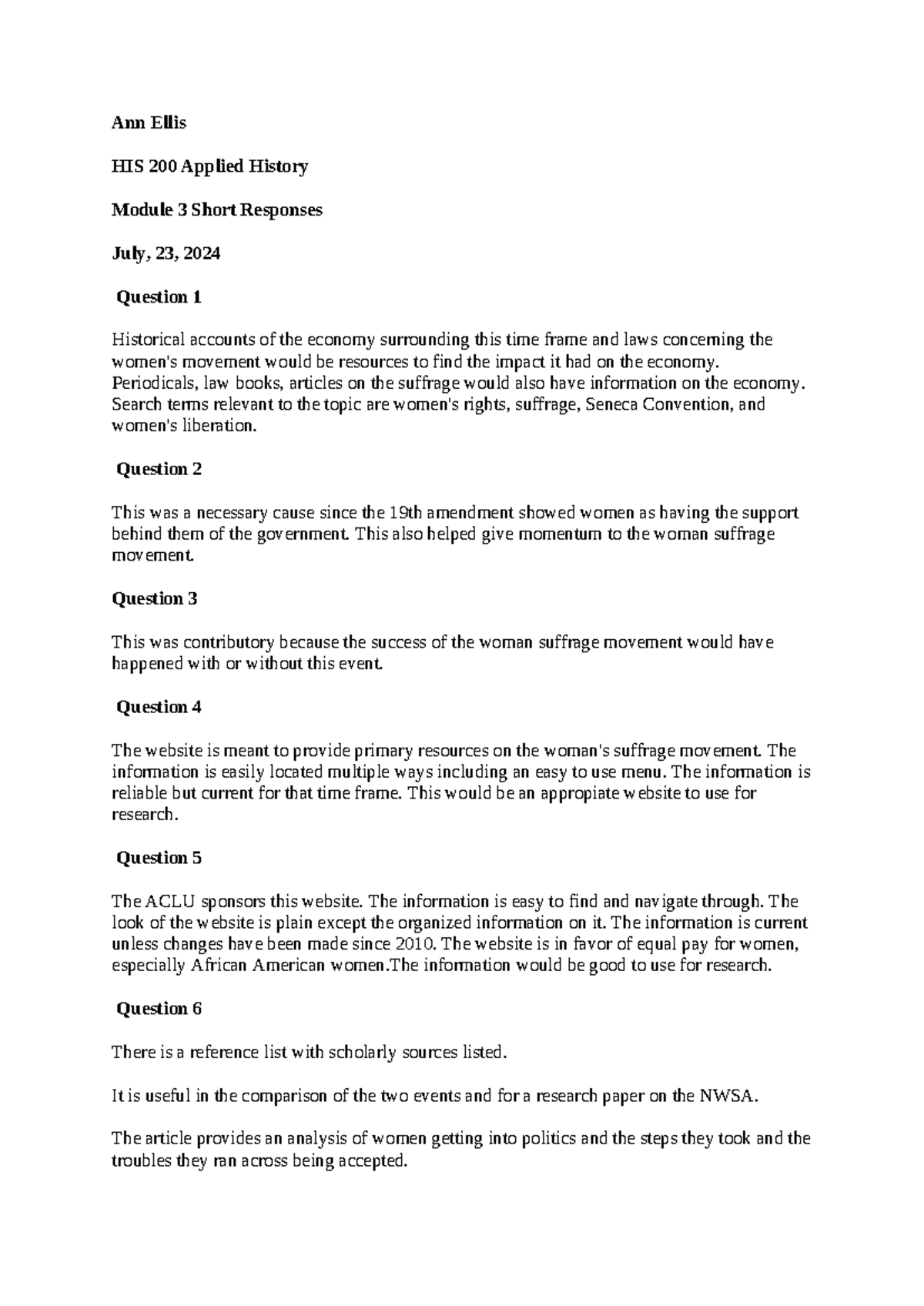 Ann Ellis HIS 200 Applied History - Ann Ellis HIS 200 Applied History ...