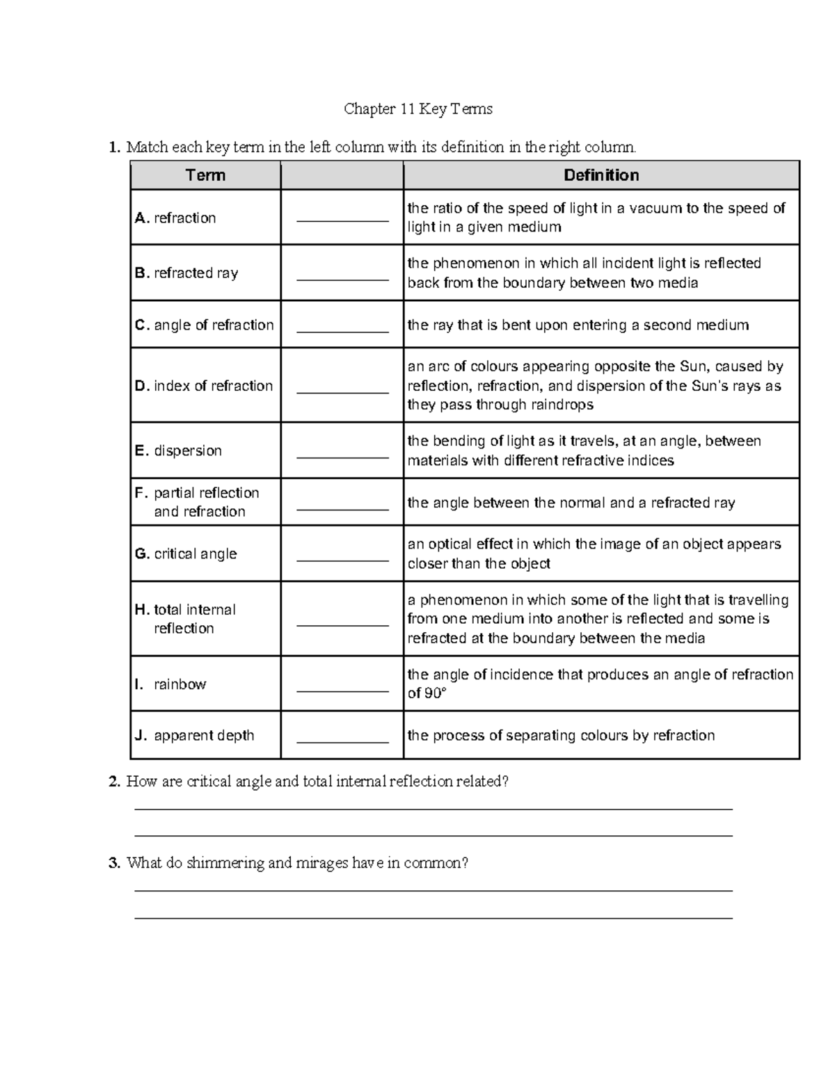 Chapter 11 Key Terms - Chapter 11 Key Terms 1. Match each key term in ...