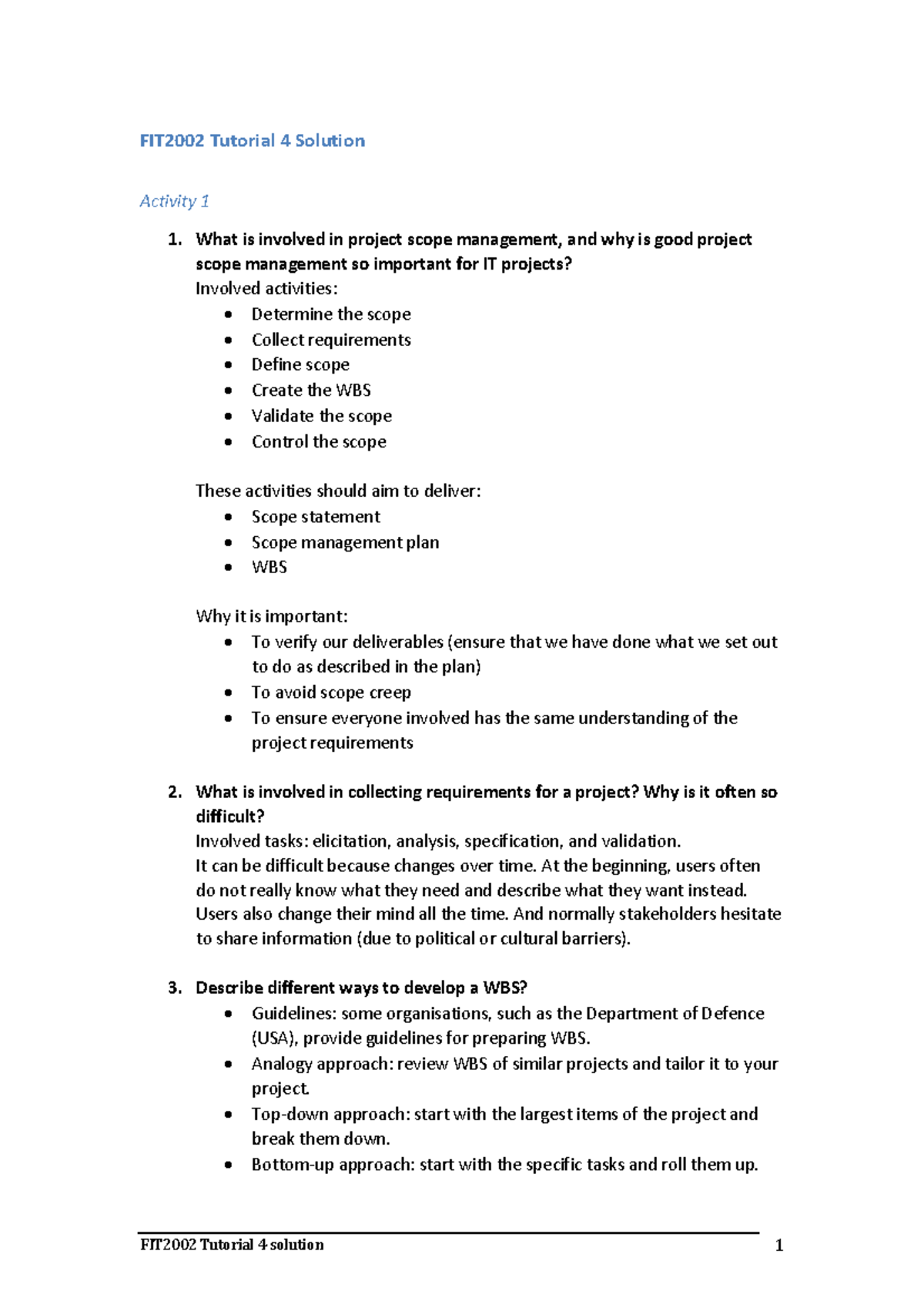 Tutorial 4 Solution - FIT2002 Tutorial 4 solution 1 FIT2002 Tutorial 4 Solution Activity 1 1 ...