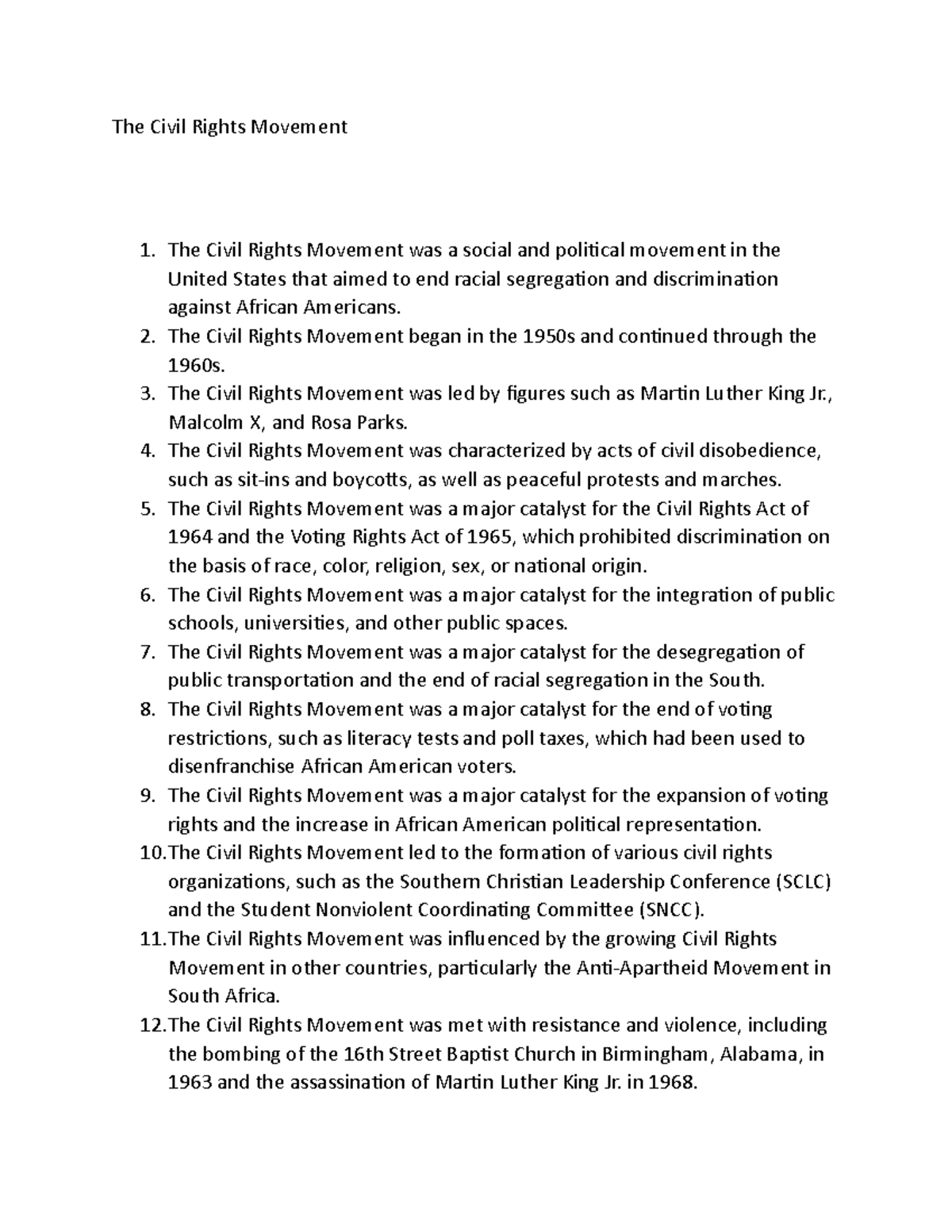 The Civil Rights Movement - The Civil Rights Movement began in the ...