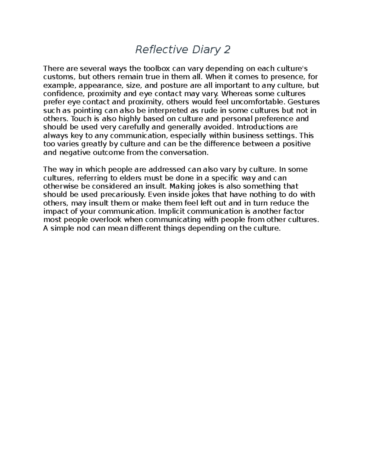 Reflective Diary 2 - COMM 395 - COMM 395 - UBC - Studocu