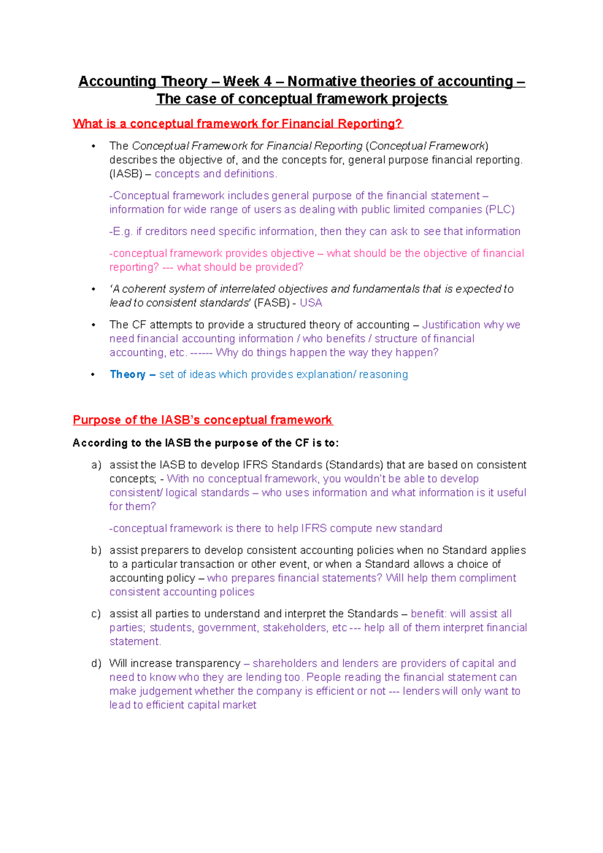 Accounting Theory week 4 notes - Accounting Theory – Week 4 – Normative ...