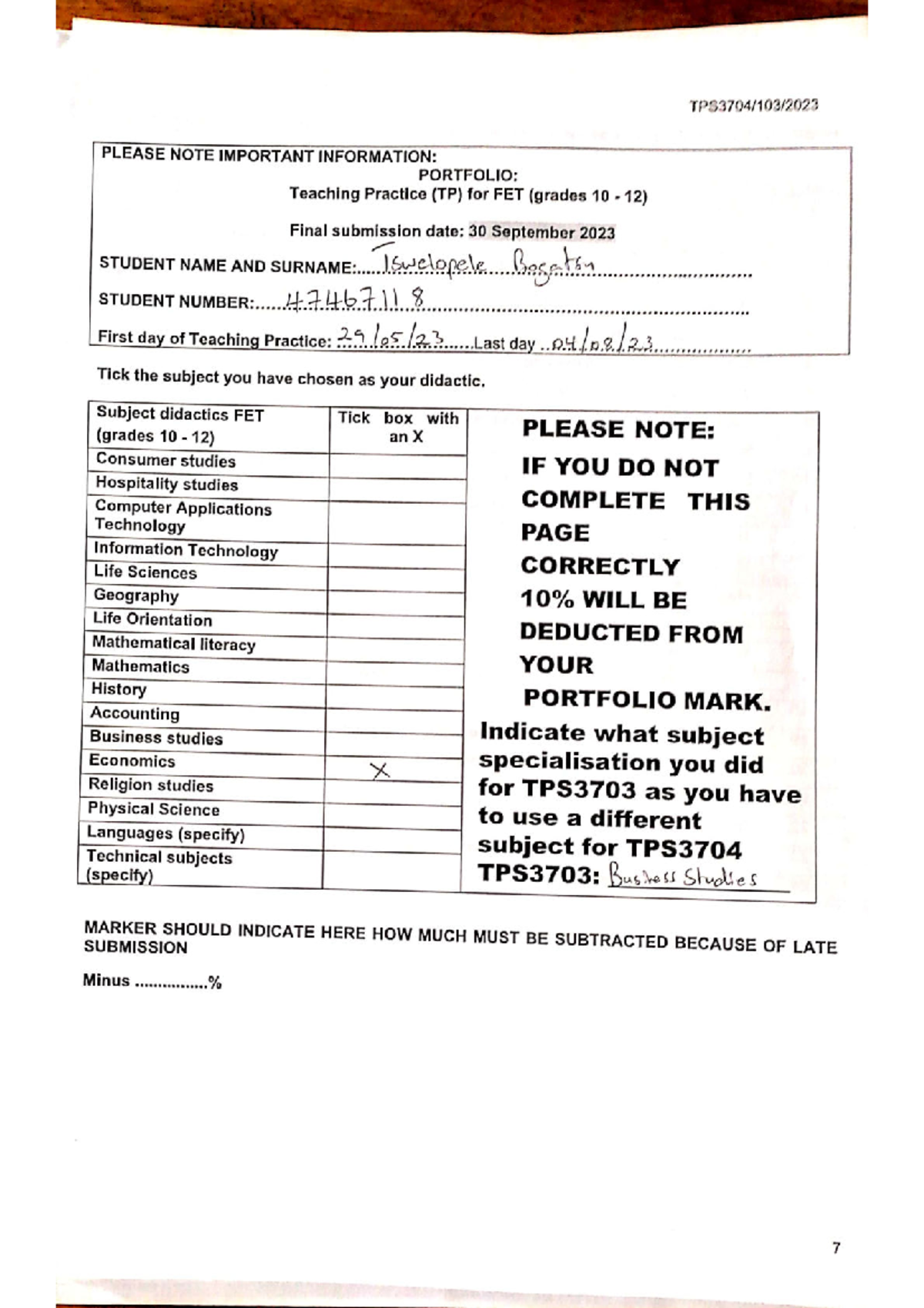 TPS - TPS - PLEASE NOTE IMPORTANT INFORMATION: PORTFOLIO: Teaching ...