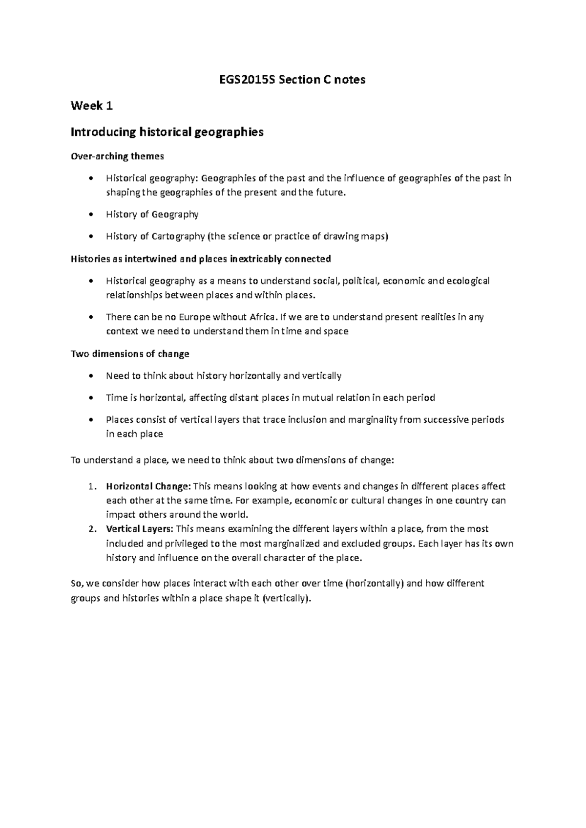 Section A EGS2015 S notes Janes - EGS2015S Section C notes Week 1 ...