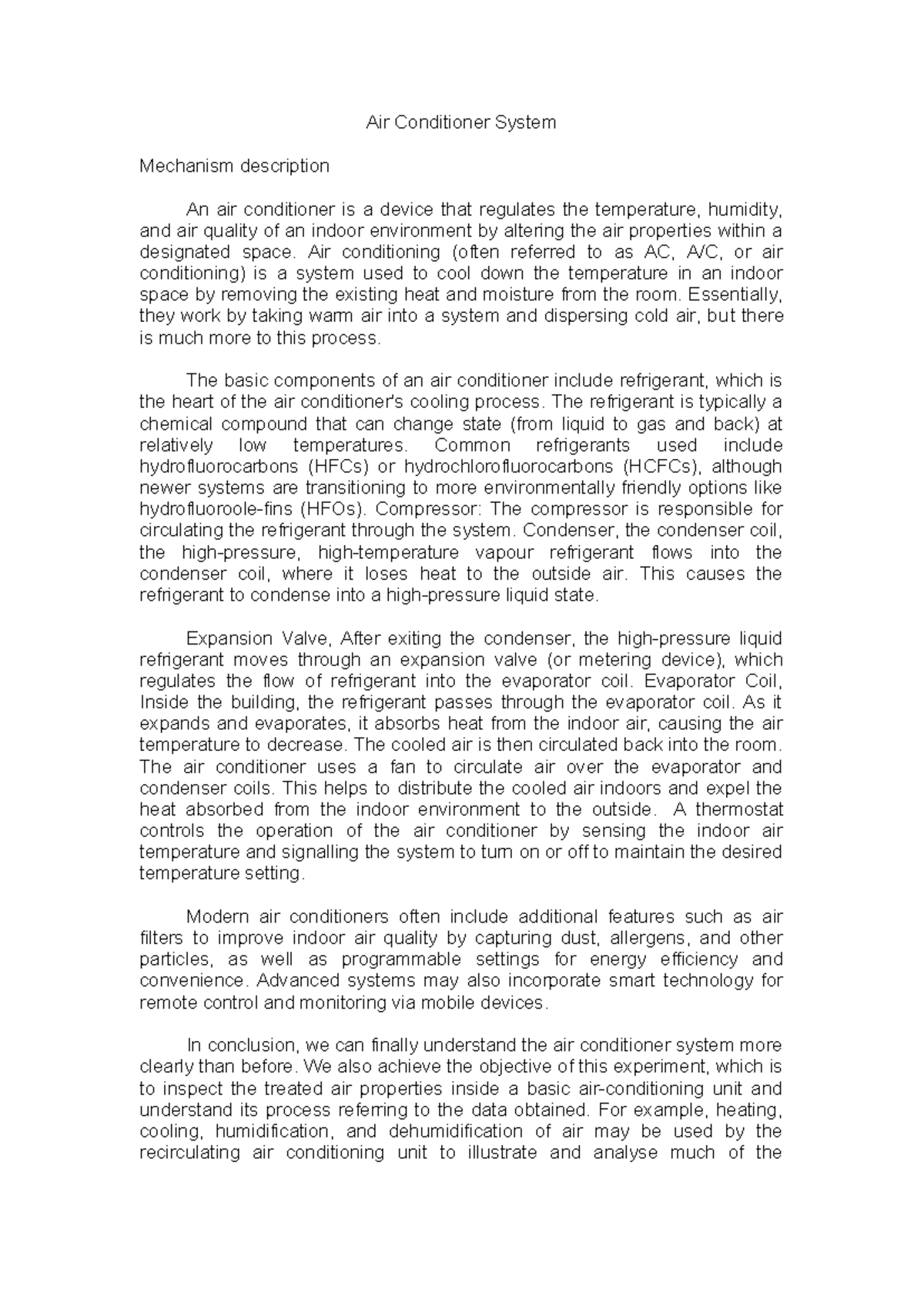 Air Conditioner System(proof read) - Air Conditioner System Mechanism ...