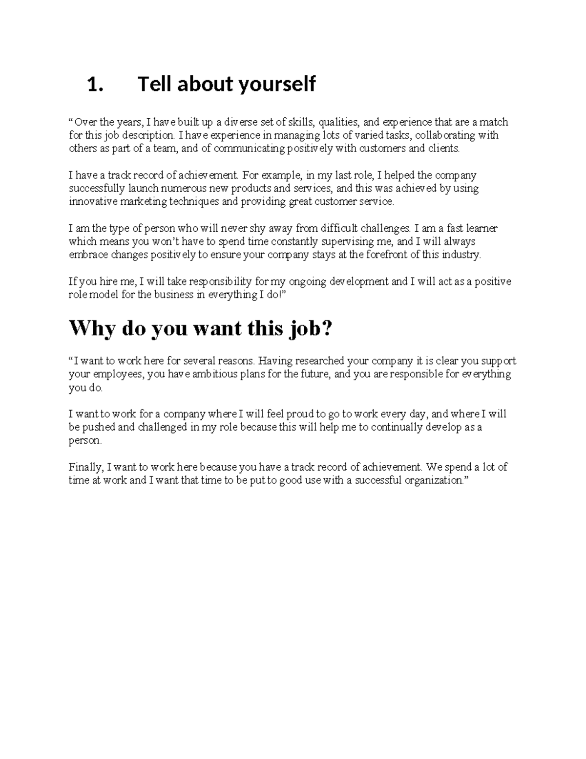 Tell about yourself - ALL IN THE DOCMENT - 1. Tell about yourself “Over ...