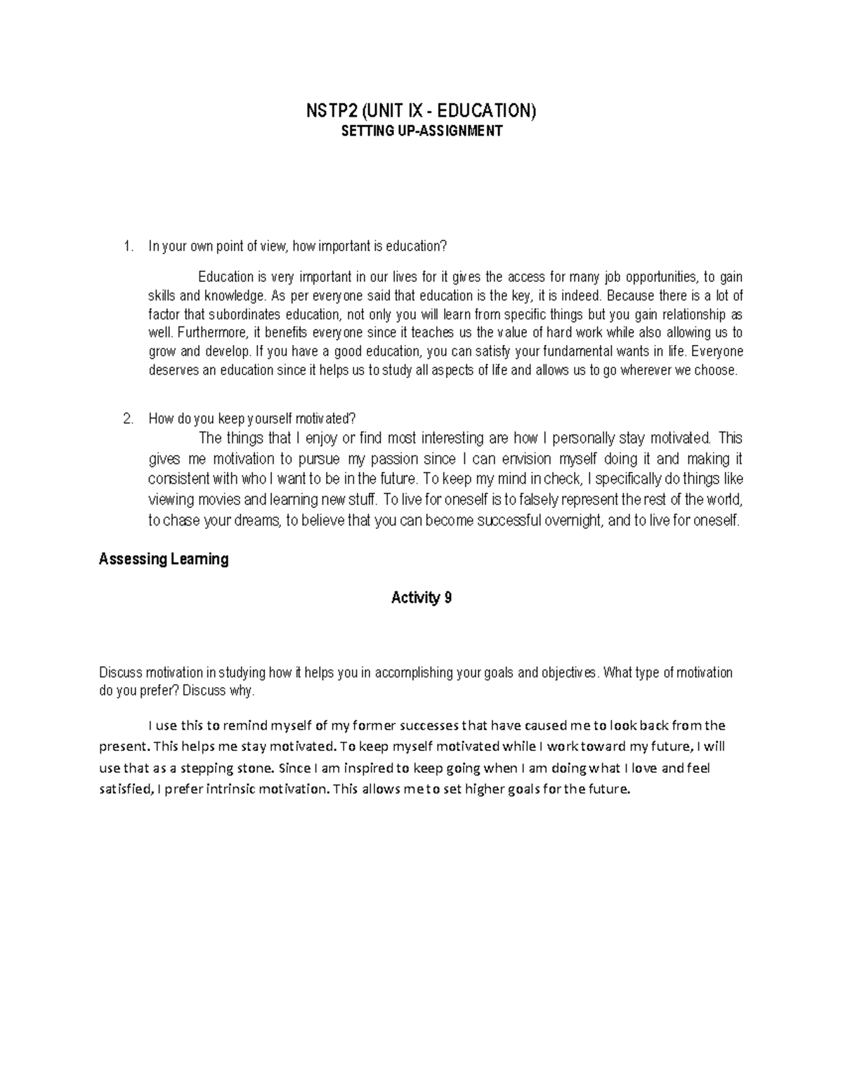 NSTP2- Unitix- Assignment - NSTP2 (UNIT IX - EDUCATION) SETTING UP ...