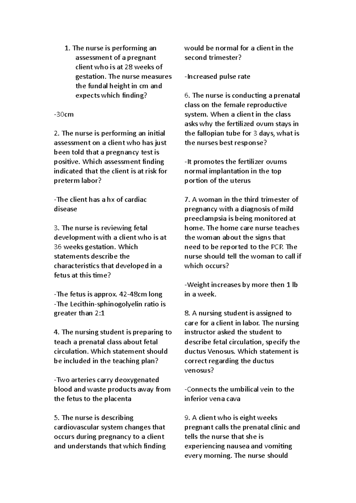 Maternal Notes - The nurse is performing an assessment of a pregnant ...