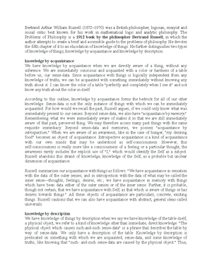 Knowledge by Acquaintance and Knowledge by Description A Russellian ...