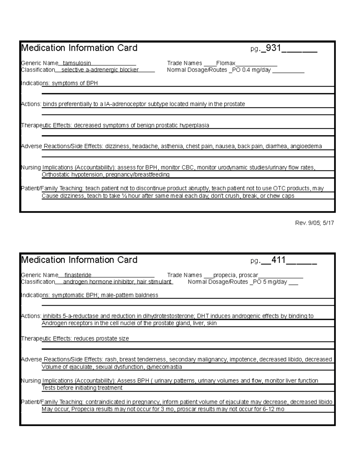 Med Card Week 5 - Med cards - Medication Information Card pg.931 ...