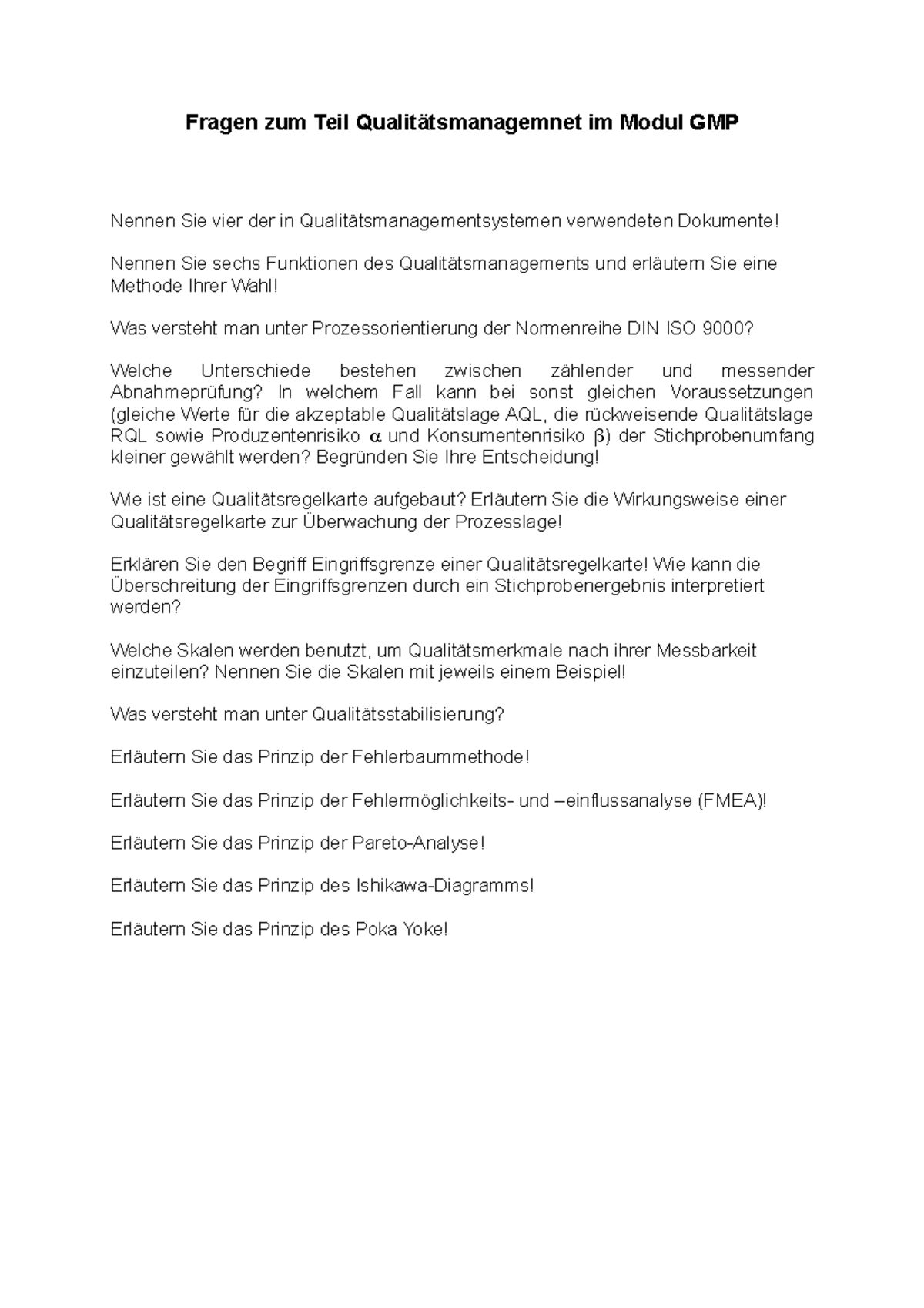 GMP-Fragen - Zusammenfassung GMP / Klausur - Fragen zum Teil ...