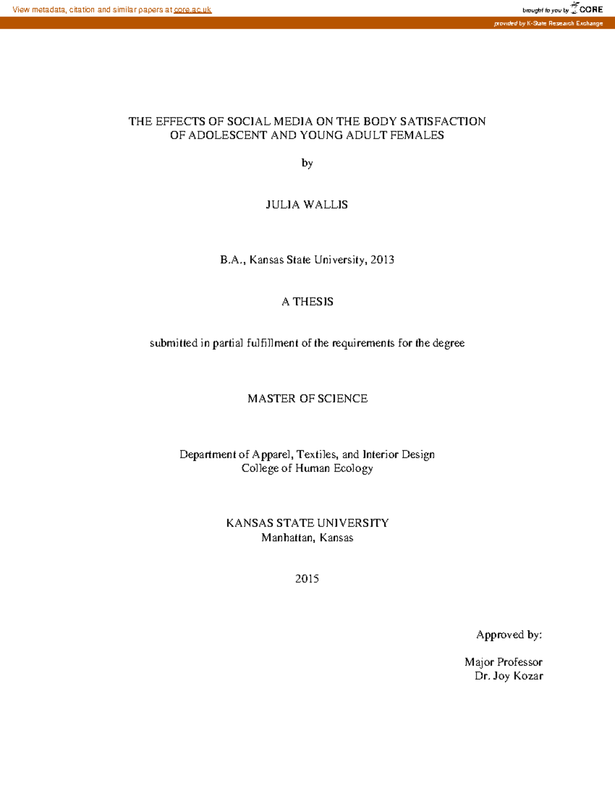 Other cite in body image - THE EFFECTS OF SOCIAL MEDIA ON THE BODY ...