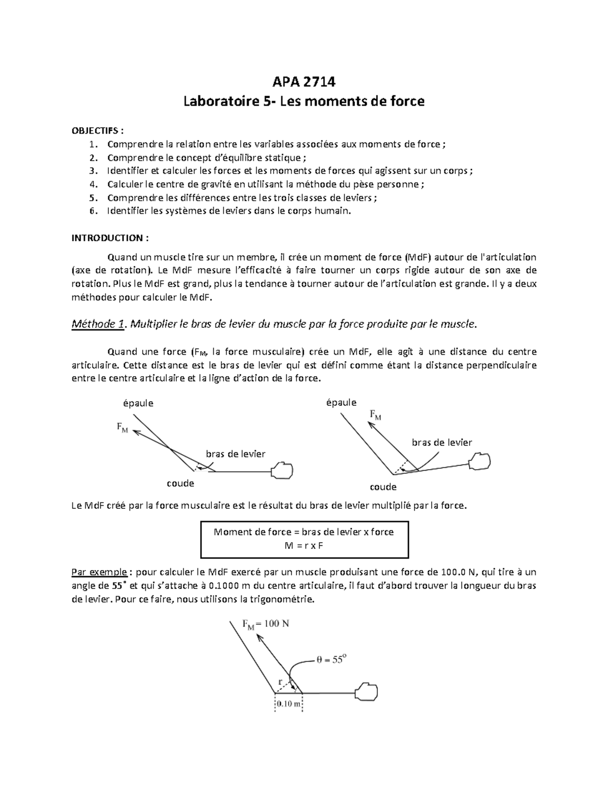 Labo 5 - Moments de force - APA 2714 Laboratoire 5- Les moments de ...