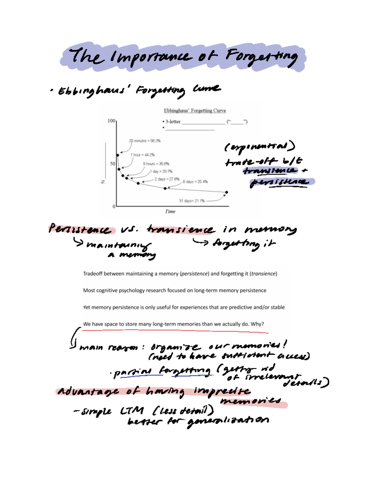 PSY 255 Lecture Notes (Importance of Forgetting) - PSY 255 - Studocu