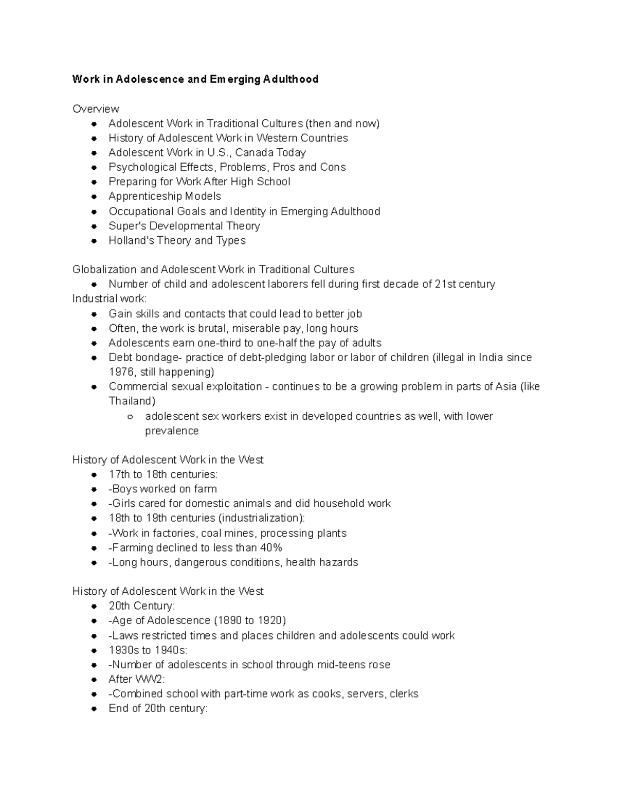 Human Development - Work in Adolescence and Emerging Adulthood Overview ...