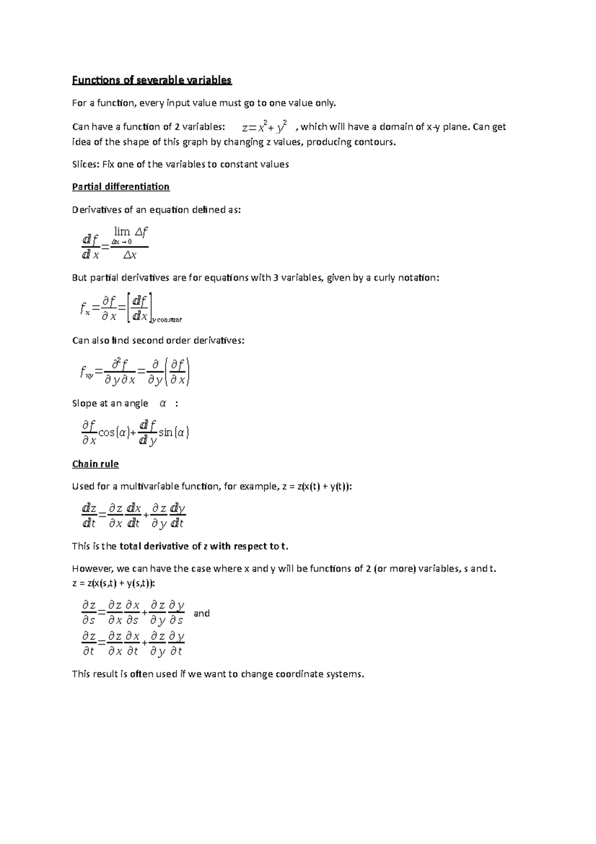 Mathematics 2 (ENG1065) lecture notes - Functions of severable ...