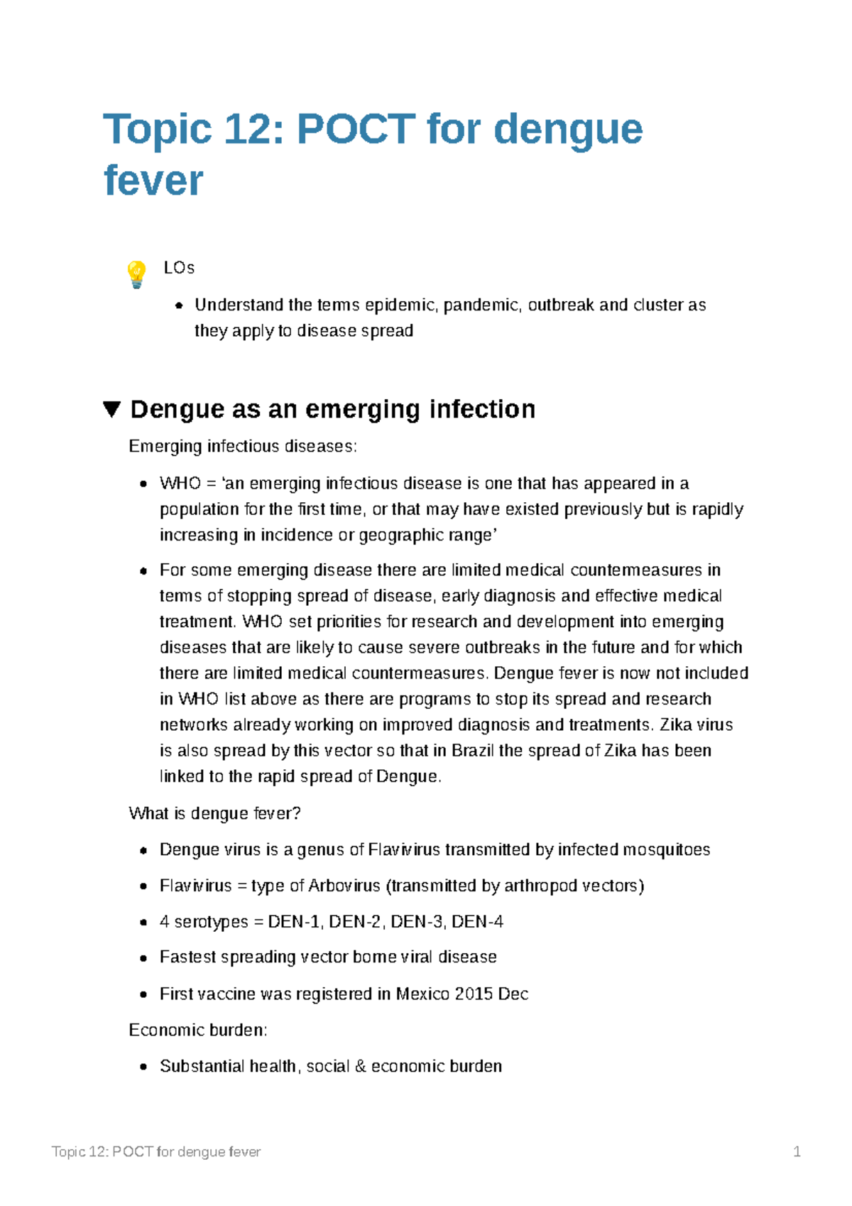 MDSC3100 POCT for dengue - Topic 12: POCT for dengue fever LOs ...