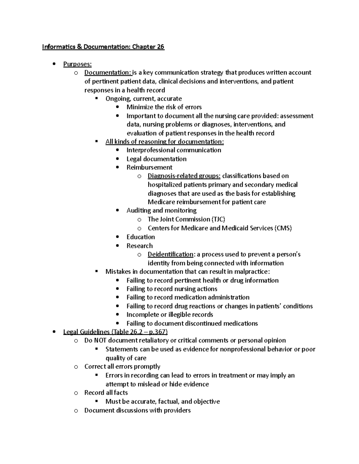 Informatics and Documentation Ch 26 - Informatics & Documentation: Chapter 26 Purposes: o - Studocu