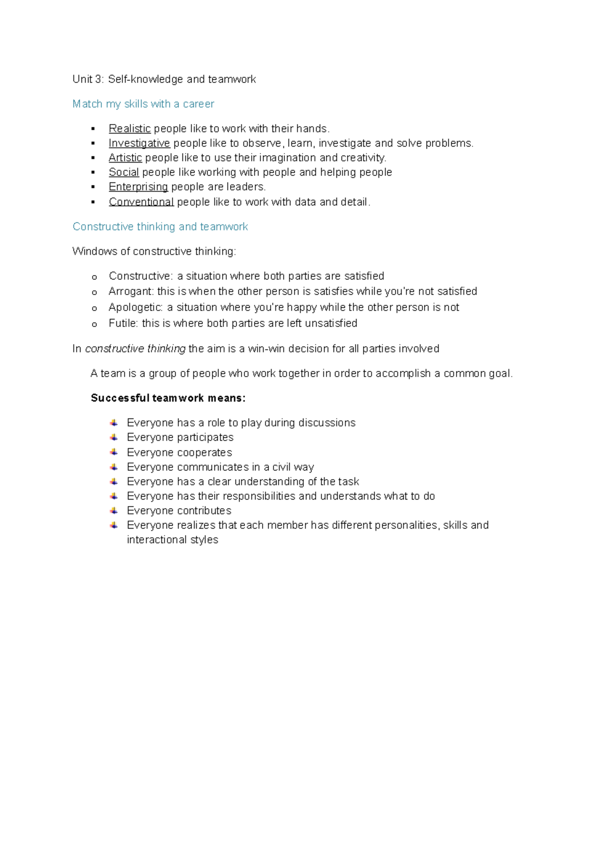 First semester Unit 3 - Lecture notes 4 - Unit 3: Self-knowledge and ...